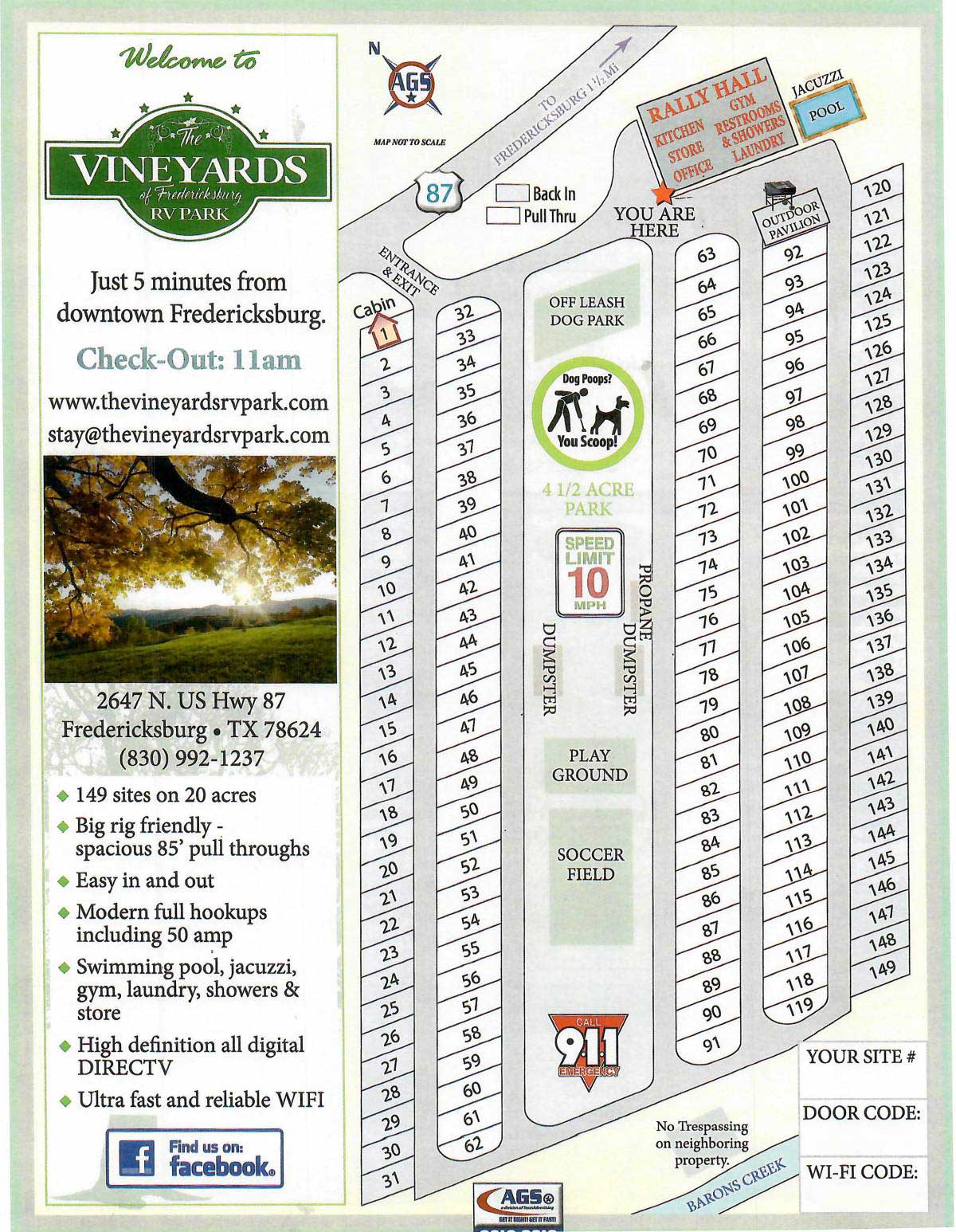 The Vineyards of Fredericksburg RV Park Texas | Park Map
