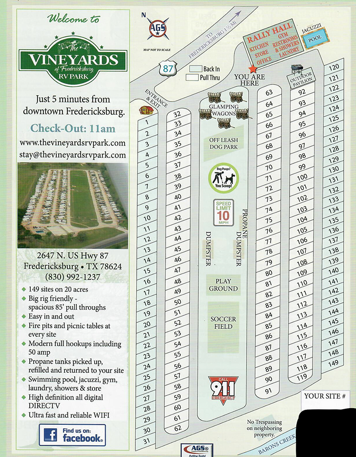 The Vineyards of Fredericksburg RV Park Texas | Park Map